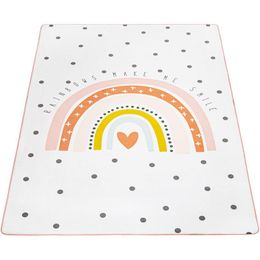 Paco Home Kinderteppich &raquo;Chicos 552&laquo; rechteckig 2 mm H&ouml;he Flachgewebe, niedlich, Kinder Design, Motiv Regenbogen, Pastell-Farben beige Polyester B : 120cm 1 Stk