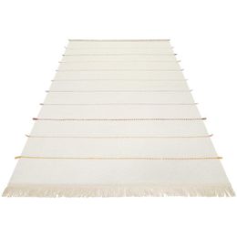 Esprit Wollteppich &raquo;Lina ESP-2205&laquo; rechteckig 5 mm H&ouml;he Naturfaserteppich mit Fransen, modernes Design, Wohnzimmer beige Baumwolle, Schurwolle B : 80cm 1 Stk
