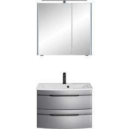 Badm&ouml;bel-Set &raquo;Serie 7045 2-teilig Mineralmarmor-Waschtisch mit LED-Spiegelschrank&laquo; Set, 2 Stk. tlg. grau Holzwerkstoff B/H/T: 73,2cmcm x 200cmcm x 