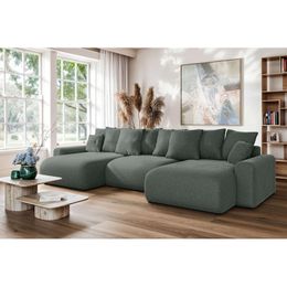 Home Affaire Wohnlandschaft &raquo;LAKESIDE mit Bettfunktion und Bettkasten, Ma&szlig;e B/T/H: 332,5/142/84 cm&laquo; U‐Form mit vielen Kissen und Wellenunterfederung 