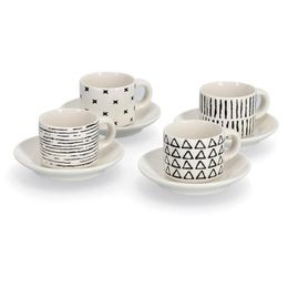 zeller Espressotasse 8-teilig (4 Tassen/4 Untertassen) schwarz-wei&szlig; Keramik &Oslash; 6cm x 7cm, 70ml, 8 Stk.