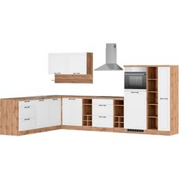 KOCHSTATION Winkelk&uuml;che &raquo;KS-Lana&laquo; Stellbreite 240/360 cm, wahlweise mit E-Ger&auml;ten wei&szlig; B/H/T: 360cm x 200cm x 360cm,mit Induktionskochfeld