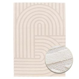 PRIMAflor-Ideen in Textil Teppich &raquo;COSMO Swing, Made in Belgium&laquo; rechteckig 14 mm H&ouml;he modernes Design, Hoch-Tief Effekt, weicher Flor beige Polyester