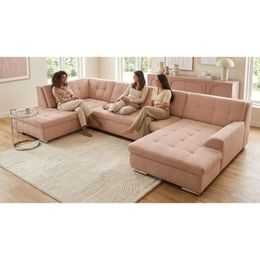 OTTO home Wohnlandschaft &raquo;Tornby 360 x 201 cm, mit Steppungen, modern & stabil&laquo; mit Schlaffunktion, U-Form, aus Pet Friendly Bezug beige 100% 
