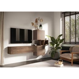 Home Affaire Wohnwand &raquo;Infinity, 4tlg. Breite 222 cm, H&ouml;he variabel, Wohnwand&laquo; Spar-Set, 4 Stk. tlg. braun B/H/T: 222cmcm x 175cmcm x 30cmcm