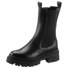 Tamaris Damen Chelseaboots, Gr. 36, schwarz, Elastischer Einsatz, Glattleder, schimmernd, unifarben, Basic, Schuhe, Blockabsatz, Schlupfboot,