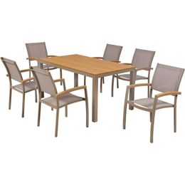 Merxx Garten-Essgruppe &raquo;Piemont&laquo; Set, 7 tlg. inkl. 6 Stapelsessel, 1 Tisch beige Aluminium, Kunststoff, Polyester B/H/T: 56cm x 90cm x 64cm