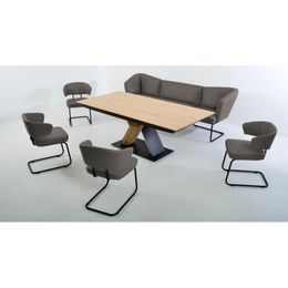 K+w Komfort & Wohnen K+W Komfort & Wohnen Essgruppe &raquo;Mikkado Tube&laquo; 6 Stk. tlg. 4 Freischwinger und einem Funktionesstisch grau B/H/T: 242cm x 88cm x 71cm, Leder CLOUD, 
