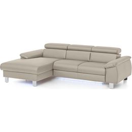 COTTA Ecksofa &raquo;Komaris L-Form, B: 244 cm&laquo; mit Kopfteilverstellung, optional Schlaffunktion, Bettkasten & Licht grau Microfaser PRIMABELLE (100% 