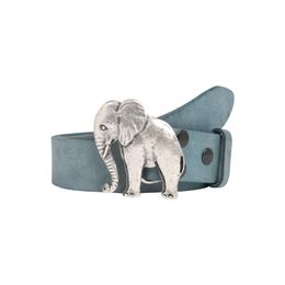 Damen Lederg&uuml;rtel "&raquo;Gump Jeansblau&laquo;, mit austauschbarer Schlie&szlig;e &raquo;Elefant&laquo;", blau, Gr. 115, RETTUNGSRING G&Uuml;RTEL, Rindsleder, G&uuml;rtel