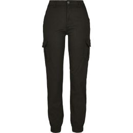 Urban Classics Damen Cargohose "Urban Classics Damen Ladies High Waist Cargo Pants", schwarz, Gr. 31, unifarben, 98% Baumwolle, 2% Elasthan, Hosen