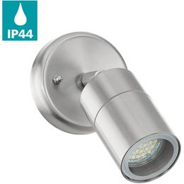 Eglo LED Au&szlig;en-Wandleuchte &raquo;STOCKHOLM1 Spot, Wandspot, Au&szlig;enleuchte, Eddelstahl, silber, IP44&laquo; GU10 1 Stk. Warmwei&szlig; Eckmontage m&ouml;glich, GU10, Garten, 
