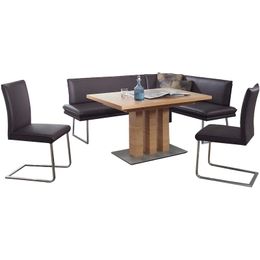 K+w Komfort & Wohnen K+W Komfort & Wohnen Essgruppe &raquo;Santos III&laquo; 4 Stk. tlg. gepolsterte Eckbank und St&uuml;hle, langer Schenkel rechts oder links braun B/H/T: 205cm x 86cm x 