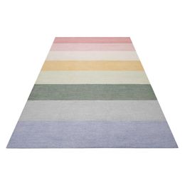 Smart Kids Kinderteppich &raquo;Lio&laquo; rechteckig 1,2 mm H&ouml;he handgetuftet aus Naturfasern, bunte pastellige Streifen, Kinderzimmer bunt Wolle B : 70cm 1 Stk.