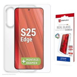 Displex Displayschutzglas &raquo;Real Glass Screen Protector inkl. Case&laquo; f&uuml;r Samsung Galaxy S25 Edge Displayschutzfolie, Schutzfolie, Bildschirmschutz, kratz- & 