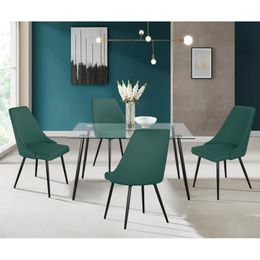 OTTO home Essgruppe &raquo;Danny-Malio&laquo; Set, Set 140 cm, 5 Stk. tlg. Glastisch 140x80 cm mit 4 St&uuml;hlen (Veloursstoff), Gestell aus Metall gr&uuml;n Glas, Metall,