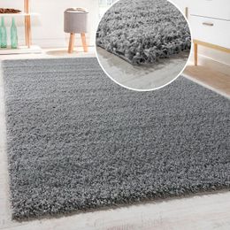 Paco Home Hochflor-Teppich &raquo;Sky 250&laquo; rechteckig 34 mm H&ouml;he gewebt, Uni-Farben, intensive Farbbrillanz, auch als L&auml;ufer erh&auml;ltlich grau Polypropylen (PP) B : 