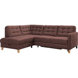 exxpo - sofa fashion Ecksofa &raquo;Elio, kompakt & bequem, zeitloses Design, Breite 228cm, L-Form&laquo; wahlweise mit Bettfunktion und Bettkasten braun B/H/T: 