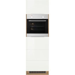 KOCHSTATION Backofenumbauschrank &raquo;KS-Brindisi&laquo; 60 cm breit, 200 cm hoch, viel Stauraum wei&szlig; MDF wotaneiche, B/H/T: 60cm x 200cm x 60cm, T&uuml;ren: 2 Stk.
