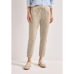 Street One Damen Jogger Pants, beige, Gr. 38, unifarben, Web, 98% Baumwolle, 2% Elasthan, Hosen, aus Baumwolle mit Stretchanteil