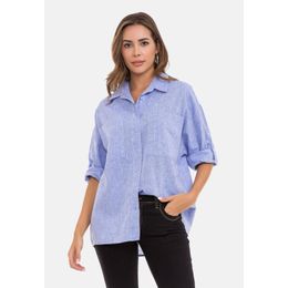 Cipo & Baxx CIPO & BAXX Damen Hemdbluse "WH125", blau, Gr. L, unifarben, 70% Baumwolle, 30% Leinen, Blusen, mit Knopfleiste und hoher Tragekomfort