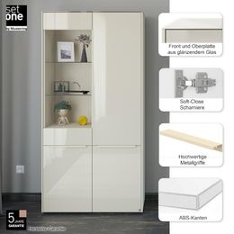 set one by Musterring Standvitrine &raquo;Reno&laquo; 1 Stk. tlg. Mit Gleitern und in verschiedenen Farben erh&auml;ltlich beige Glas, Holzwerkstoff kaschmirmatt lack,