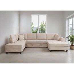 Trends by HG Wohnlandschaft &raquo;Moritz U-Form, B: 324 cm&laquo; mit Schlaffunktion, Bettkasten & Zierkissen 92% Polyester;8% Nylon B/H/T: 324cm x 86cm x 178cm,