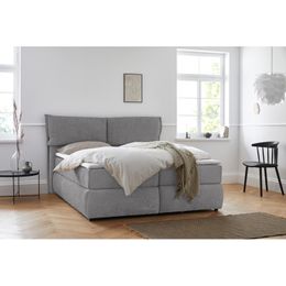 OTTO home Boxspringbett &raquo;Jenson&laquo; in 4 Farben, 4 Breiten, 3 Matratzenarten in 2 H&auml;rtegraden, Topper grau Struktur weich (85% Polyester/15% Nylon) 