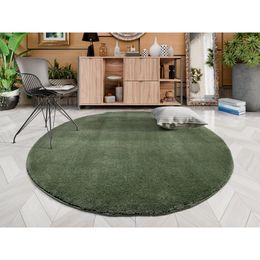 OCI DIE TEPPICHMARKE Hochflor-Teppich &raquo;Soft Dream&laquo; rund 30 mm H&ouml;he weich durch Microfaser, Shaggy, Langflor, Wohnzimmer gr&uuml;n Kunstfaser &Oslash; 120cm 1 Stk.