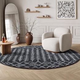 Sanat Teppich &raquo;Boho 8204 , auch als L&auml;ufer und in Rund&laquo; rund 10 mm H&ouml;he Kurzflor, robust, Boho, Scandic, f&uuml;r Fussbodenheizung geeignet grau Kunstfaser &Oslash; 