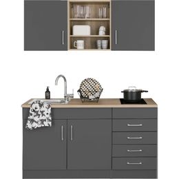 KOCHSTATION Pantryk&uuml;che &raquo;KS-Mali&laquo; Breite 150 cm, wahlweise mit E-Ger&auml;ten grau B/H/T: 150cm x 200cm x 60cm,mit E-Ger&auml;ten, Glaskeramikkochfeld