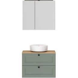 Nobilia Badm&ouml;bel-Set &raquo;Cascada&laquo; Set, inkl. Aufsatzwaschbecken und Spiegelschrank mit Beleuchtung, 2 Stk. tlg. gr&uuml;n B/H/T: 80cmcm x 184cmcm x 48,2cmcm
