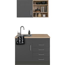 KOCHSTATION Pantryk&uuml;che &raquo;KS-Mali&laquo; Breite 100 cm, wahlweise mit E-Ger&auml;ten grau B/H/T: 100cm x 200cm x 60cm, ohne E-Ger&auml;te