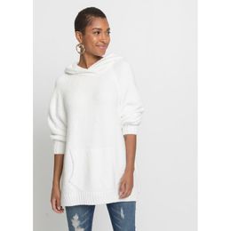 bonprix Damen bonprix Strickpullover mit Kapuze, mit Teddy-Fleece, Oversized Passform, K&auml;ngurutasche wei&szlig; 36/38 (S)