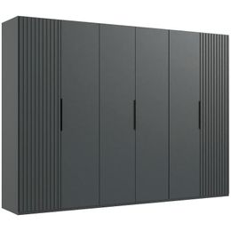 wimex Dreht&uuml;renschrank &raquo;Andorra by fresh to go&laquo; Mit 3D-Leisten f&uuml;r Akustikpaneel-Optik schwarz Holzwerkstoff Graphit, B/H/T: 300cm x 216cm x 58cm, T&uuml;ren: 6 
