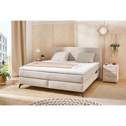 Jockenh&ouml;fer Boxspringbett &raquo;Kira in den Breiten 160x200 & 180x200cm&laquo; inkl. LED-Bel., USB-Ladeports, 7-Zonen-Matr., Topper, div. H&auml;rtegrade grau Bezug Bett: 