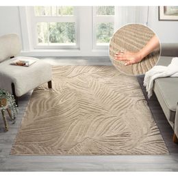 OTTO home Teppich &raquo;Samia, Hoch-Tief-Struktur&laquo; rechteckig 19 mm H&ouml;he leichter Glanz, Floral, Bl&auml;tter, Modern, Wohnzimmer, Schlafzimmer beige Kunstfaser