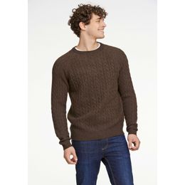 LINDBERGH Herren Strickpullover, braun, Gr. XL, unifarben, Strick, Obermaterial: 80% Wolle, 20% Polyamid, Pullover, mit Zopfmuster, hoher Wollanteil