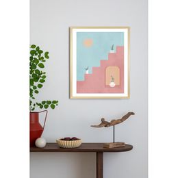 queence Bild mit Rahmen &raquo;Treppenaufgang in Spanien&laquo; Gem&auml;lde Kunst 1 Stk. tlg. Kunstdruck in Pastell mit einem Echtholzrahmen gold Holz, Papier, 