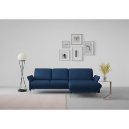 Sit & More sit&more Ecksofa &raquo;Fashion L-Form&laquo; wahlweise mit Kopfteilverstellung, Vorziehsitz, motorisch, Nickelf&uuml;&szlig;e blau B/H/T: 253cm x 84cm x 165cm, Soft clean, 