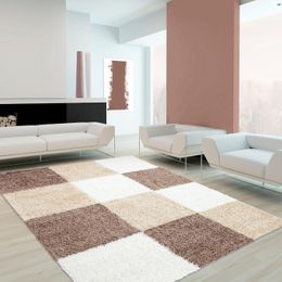 Hochflor-Teppich, B:120cm H:30mm L:170cm, braun, Ayyildiz Teppiche, Kunstfaser, Teppiche, "Life Shaggy 1501", Langflor, robust, Karo, Wohnzimmer