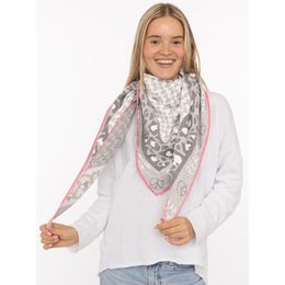 Zwillingsherz Damen Dreieckstuch &raquo;"Peace"&laquo; Schriftzug und Leomuster, w&auml;rmend, Strick grau Einheitsgr&ouml;&szlig;e
