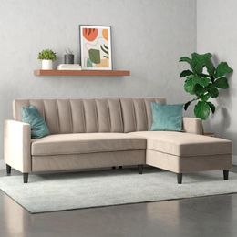 Ecksofa &raquo;Celine, L-Form,&laquo; mit Bett-Funktion und Stauraum. Recamiere beidseitig montierbar grau Veloursstoff 100% Polyester B/H/T: 213cm x 83cm x 154cm