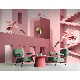 Livingwalls living walls Vliestapete &raquo;Fototapete Flamingos Architektur Rosa modern&laquo; matt glatt rosa Vlies B/L: 2,7m x 4m, Rollen: 1