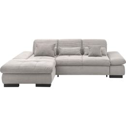 set one by Musterring Ecksofa &raquo;SO4100 V&laquo; mit verstellbaren Kopfteilen, wahlweise mit Funktionen, Cord-Bezug grau 100% Polyester B/H/T: 284cm x 80cm x 