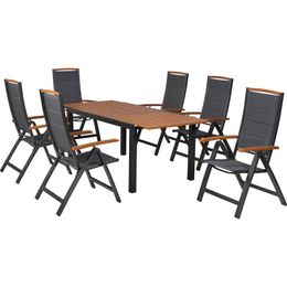 Merxx Garten-Essgruppe &raquo;Tino&laquo; Set, 7 tlg. inkl. 6 Klappsessel, 1 Ausziehtisch Aluminium, Polyester B/H/T: 60cm x 117cm x 70cm