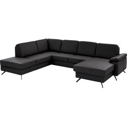 Wohnlandschaft DIE PLANBAR, B:309cm H:88cm T:235cm, schwarz, Sofas, "PN-EM15047 U-Form, ohne Kopfst&uuml;tzen", Echtleder, wahlweise mit Schlaffunktion u.