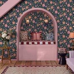 Cath Kidston Vliestapete &raquo;Strawberry Garden Navy&laquo; gebl&uuml;mt glatt 10mx52cm (ca. 5m2) bunt Vlies B/L: 0,52m x 10m, Rollen: 1