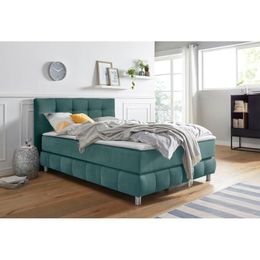 Home Affaire Boxspringbett &raquo;Salo XXL&laquo; in Samtoptik oder Struktur, 6 Breiten in &Uuml;berl&auml;nge 220cm, 4 H&auml;rtegrade gr&uuml;n Samtoptik, Liegefl&auml;che B/L: 140cm x 