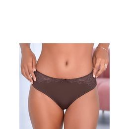 Lascana Damen Tanga "Vittoria", Gr. 32, braun, Obermaterial: 84% Polyamid (TACTEL), 16% Elasthan (LYCRA), Unterhosen, mit Spitzeneins&auml;tzen